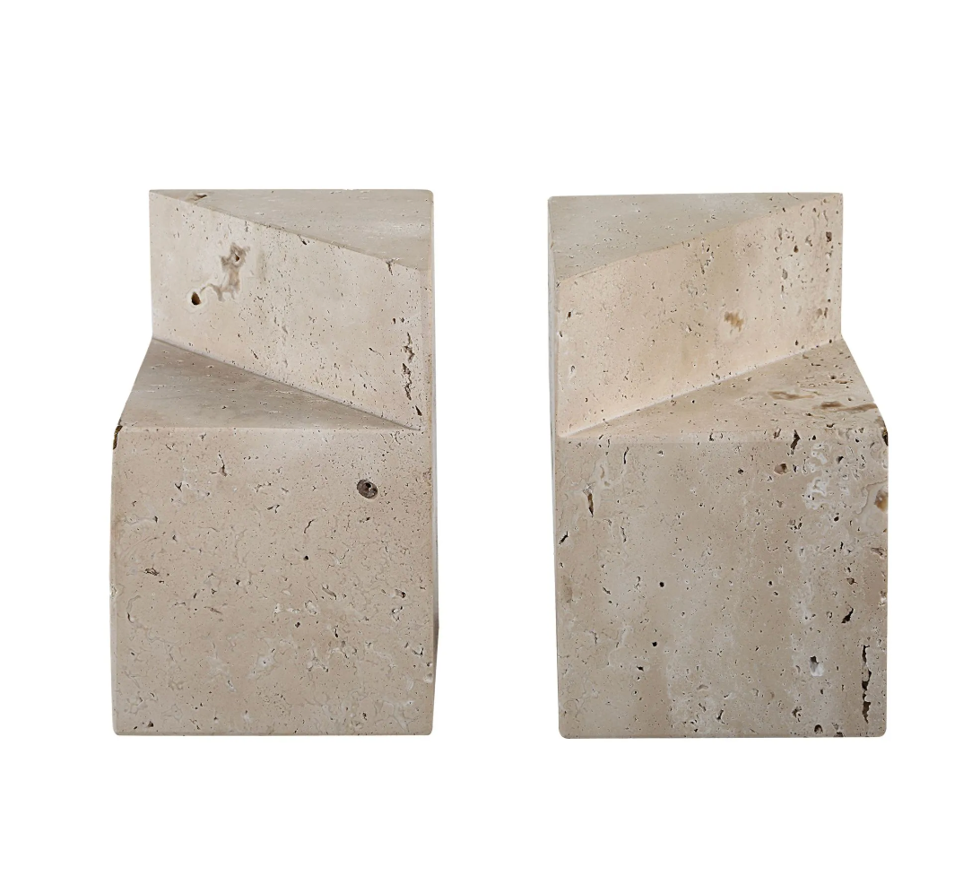 Block Travertine Book Ends – Arcadia Modern Home